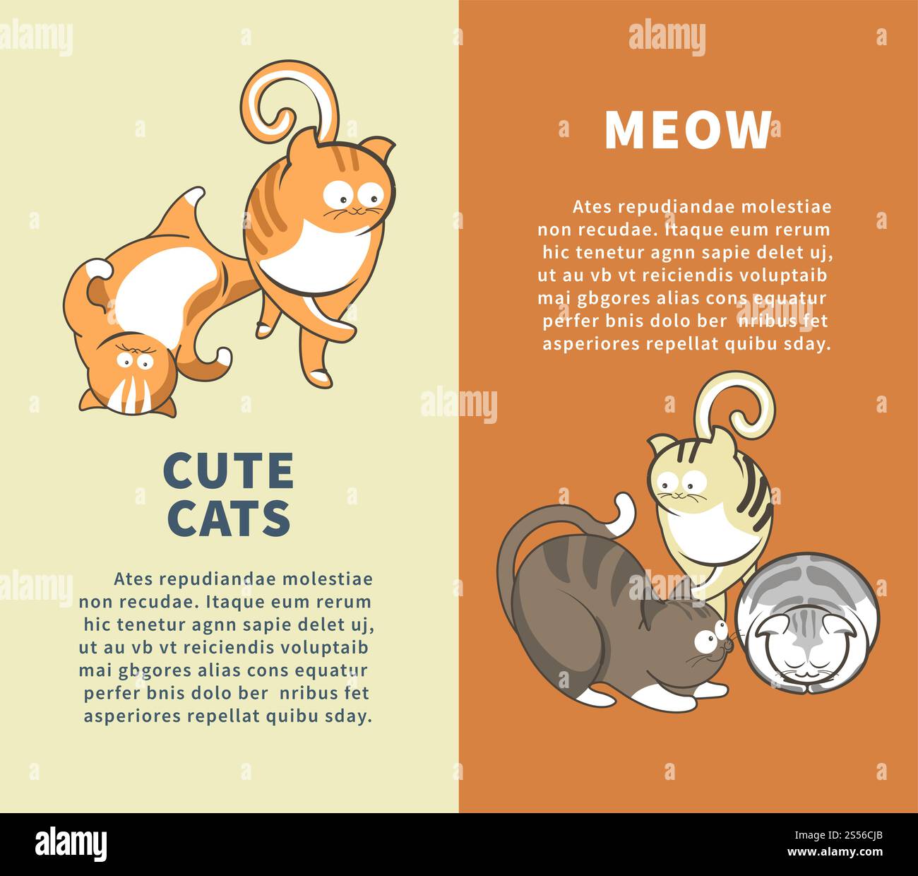 Cute cats that say meow promotional vertical posters. Friendly pets ...