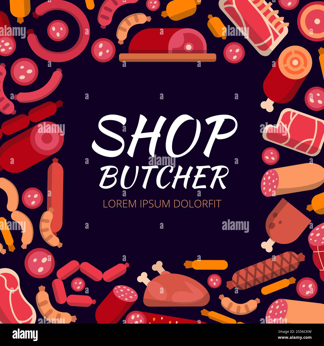 Background illustrations for butcher shop. Various pictures of meat ...