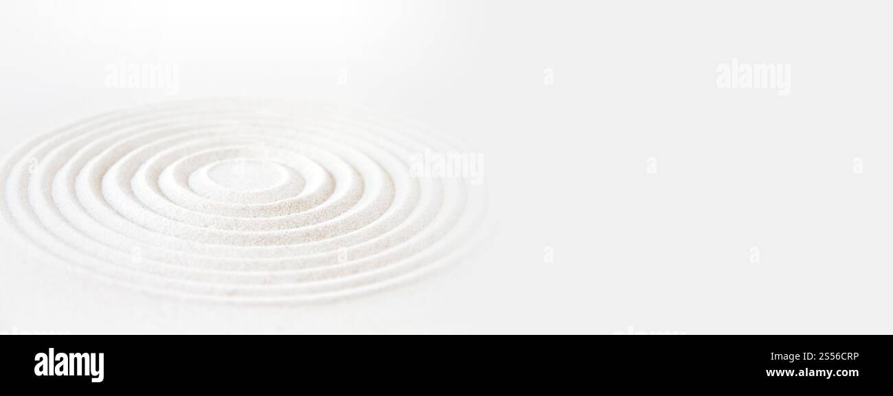 Circle in sand. Zen japanese garden background scene. Horizontal banner ...