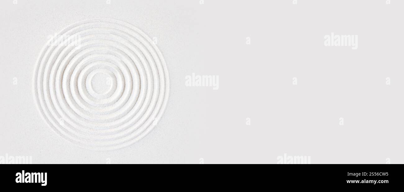 Circle in sand. Zen japanese garden background scene. Horizontal banner ...