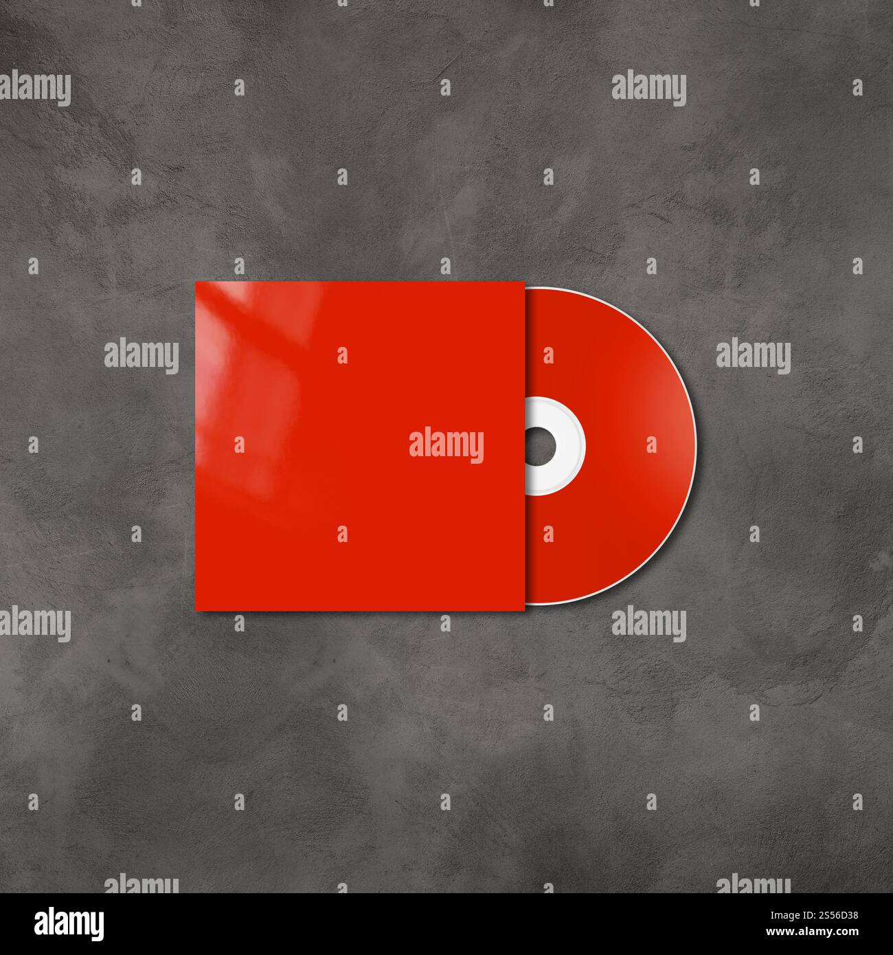 Red CD - DVD label and cover mockup template isolated on concrete ...
