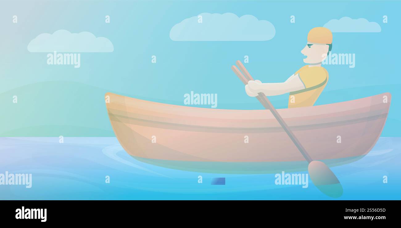 Wood canoe boat concept banner. Cartoon illustration of wood canoe boat ...