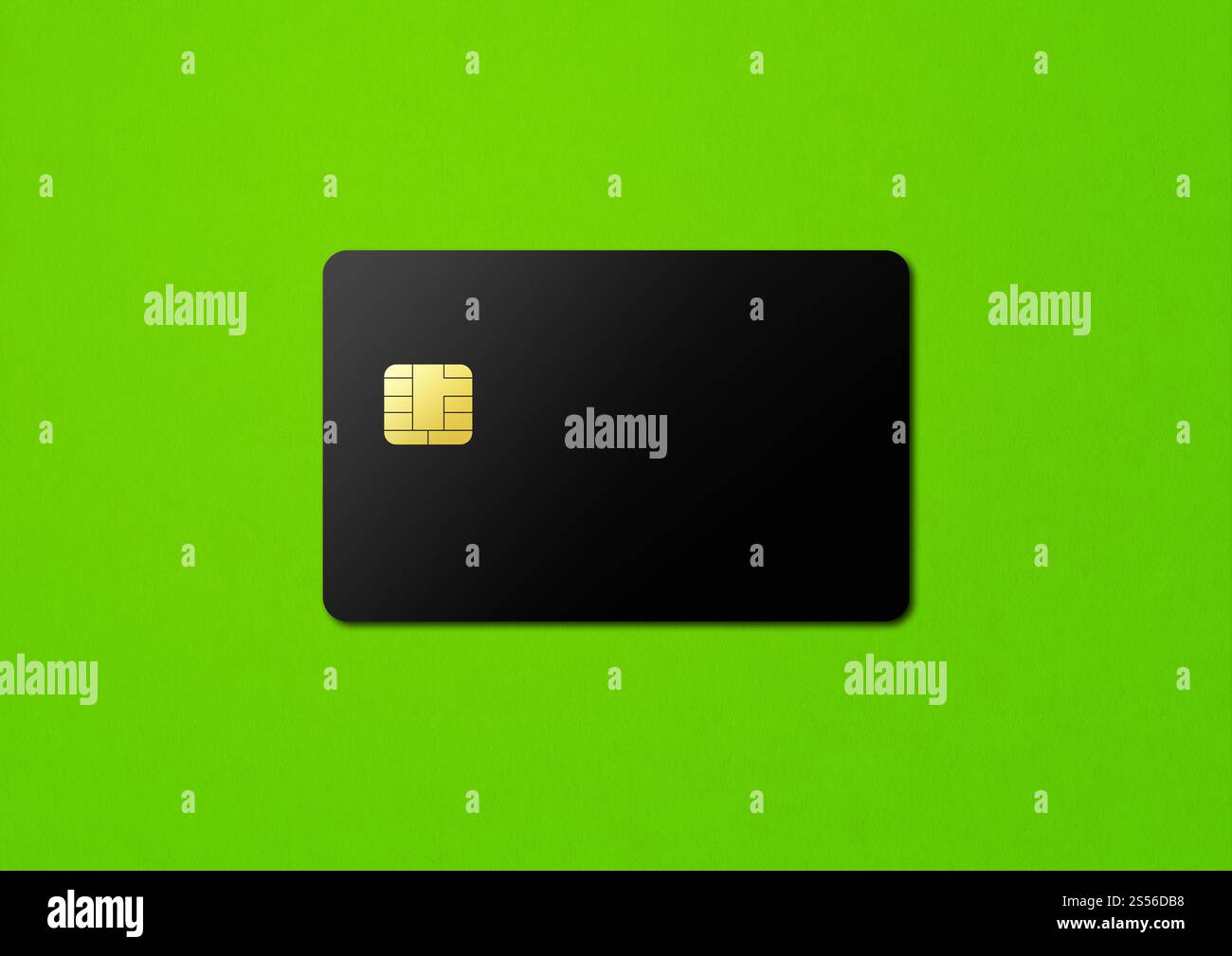 Black credit card template on a green background. 3D illustration Stock ...