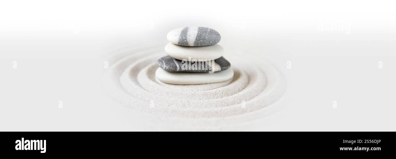Black and white stones in the sand. Zen japanese garden background ...