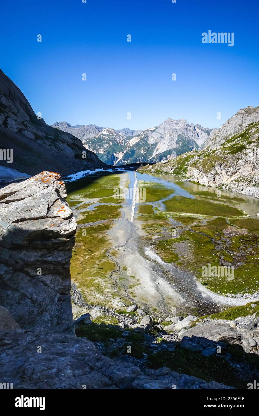 Cow lake, Lac des Vaches, in Vanoise national Park, Savoy, France. Cow ...