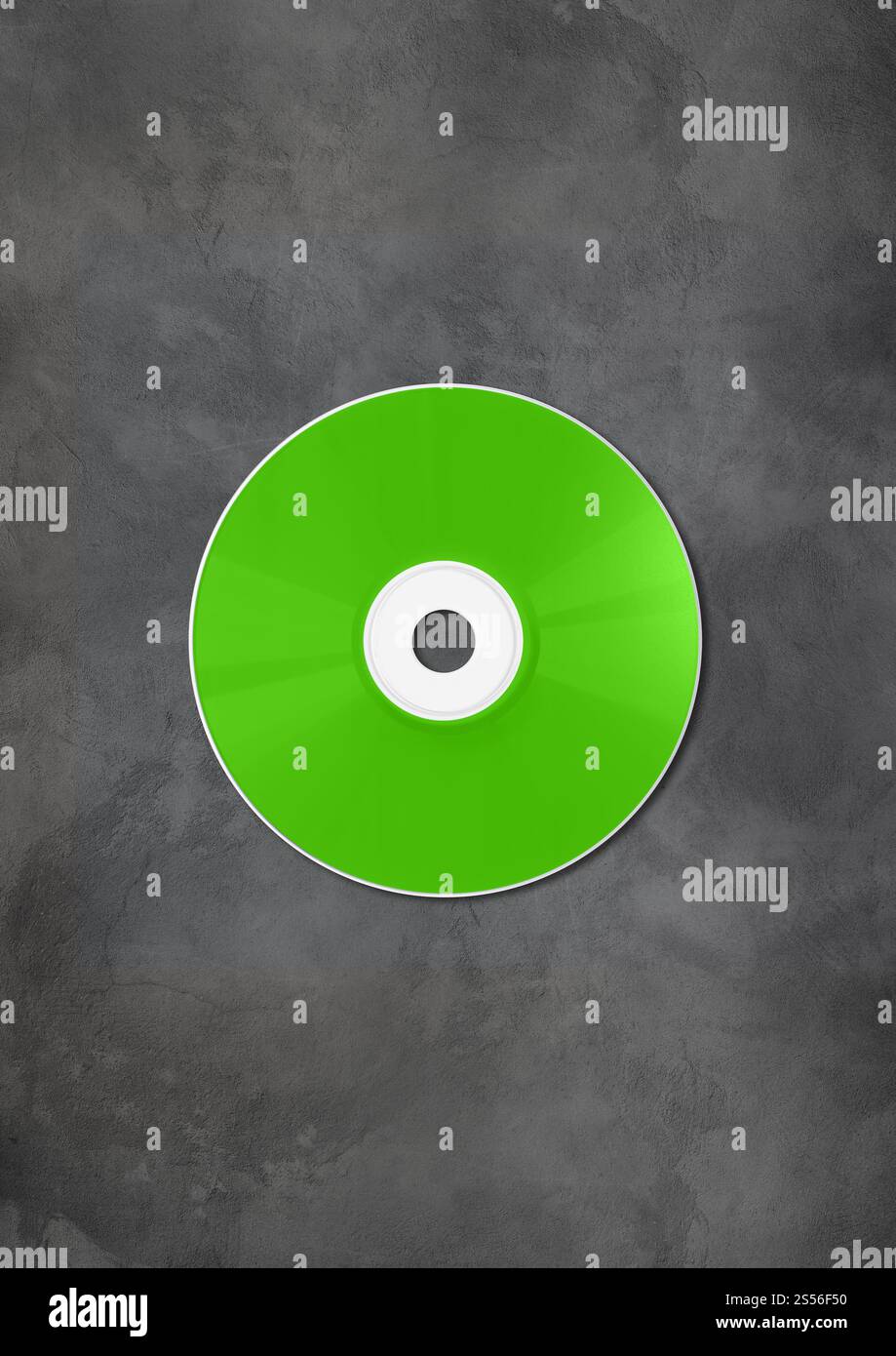 Green CD - DVD label mockup template isolated on concrete background ...