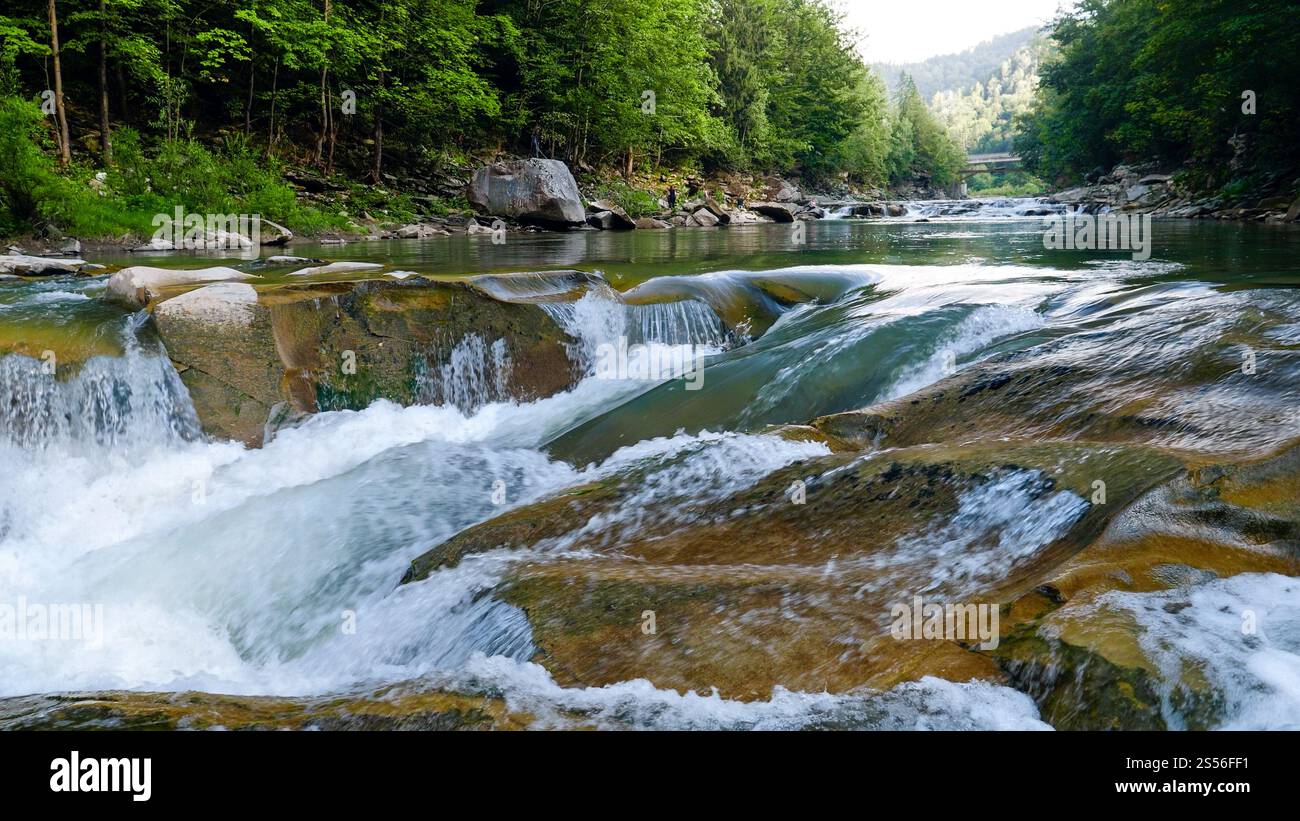 Beautiful view of the rock cascades and waterfalls on the river in ...