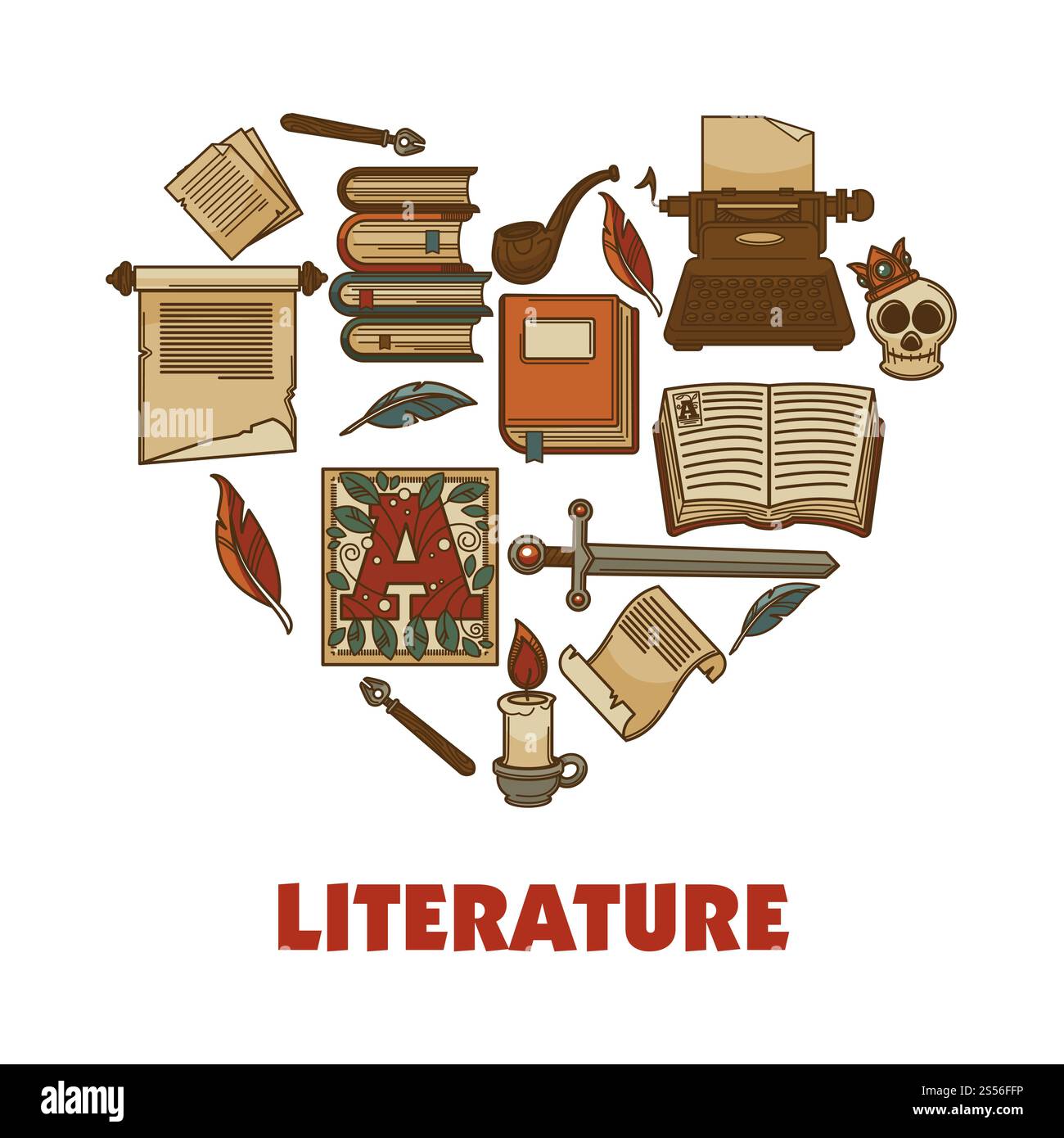 Literature promotional poster with books and paper ingots. Ancient ...