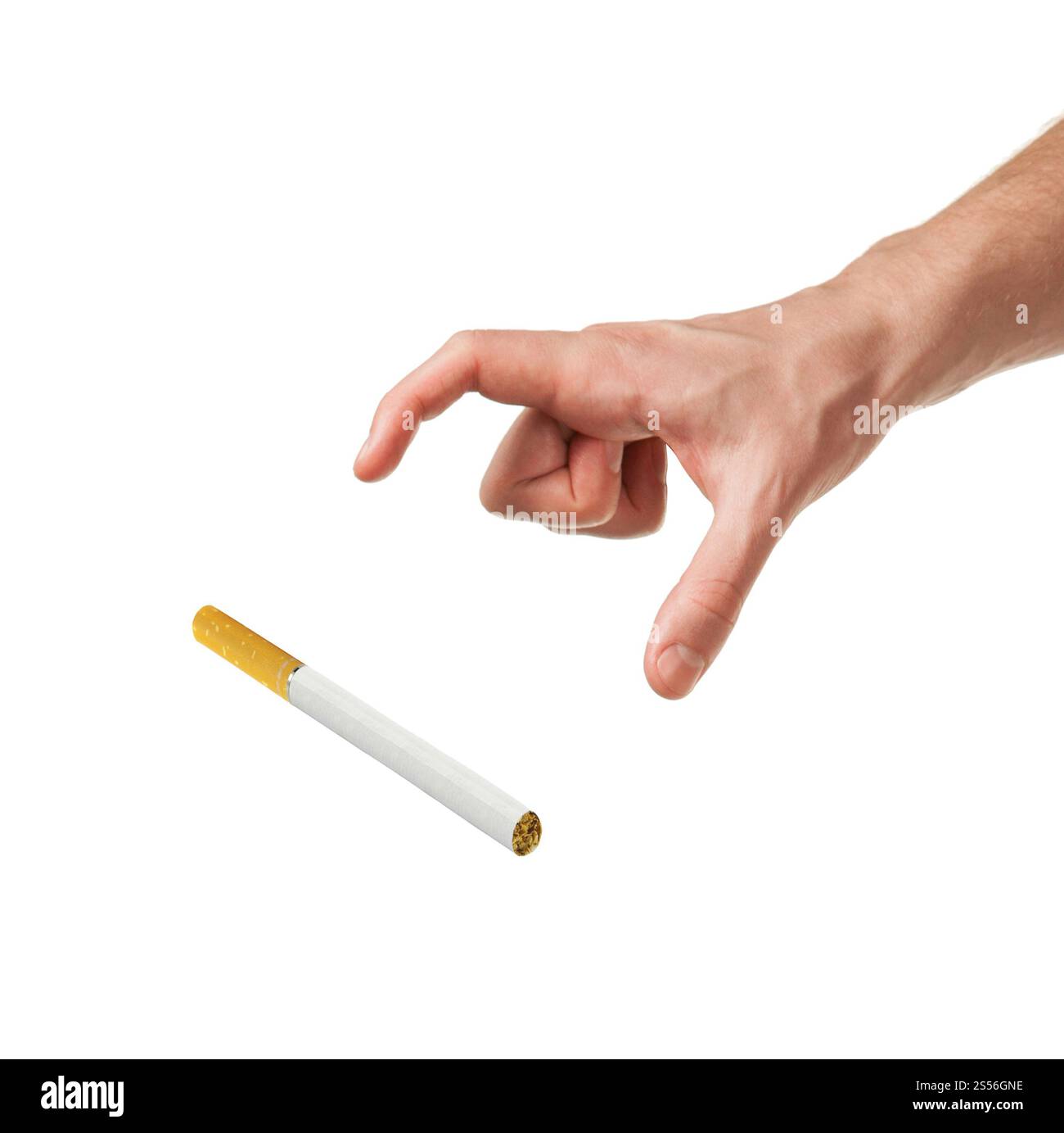 Hand and cigarette isolated on white background. Hand and cigarette ...