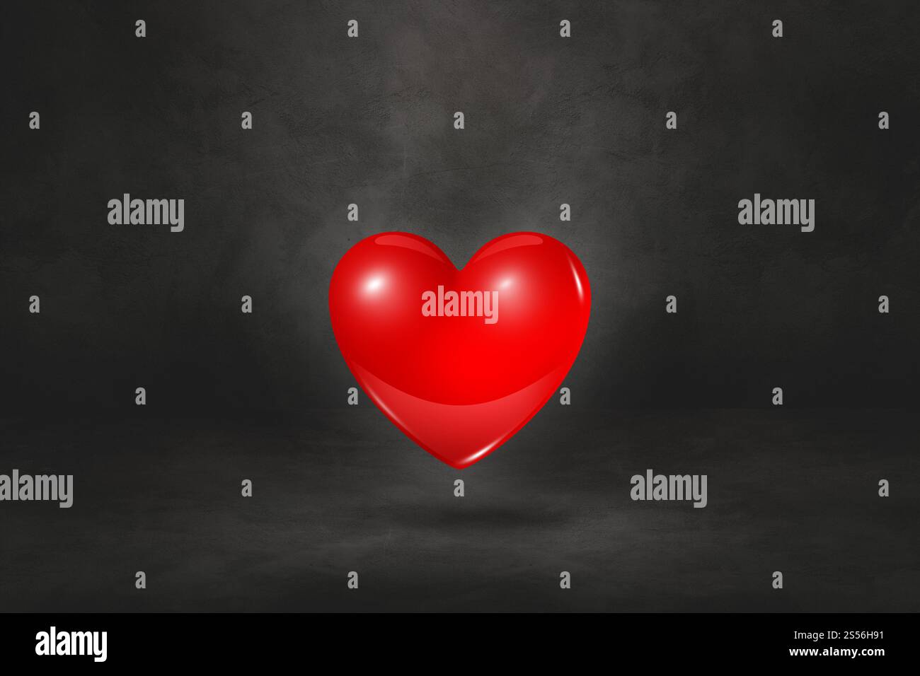 3D red heart isolated on a black studio background. 3D illustration. 3D ...