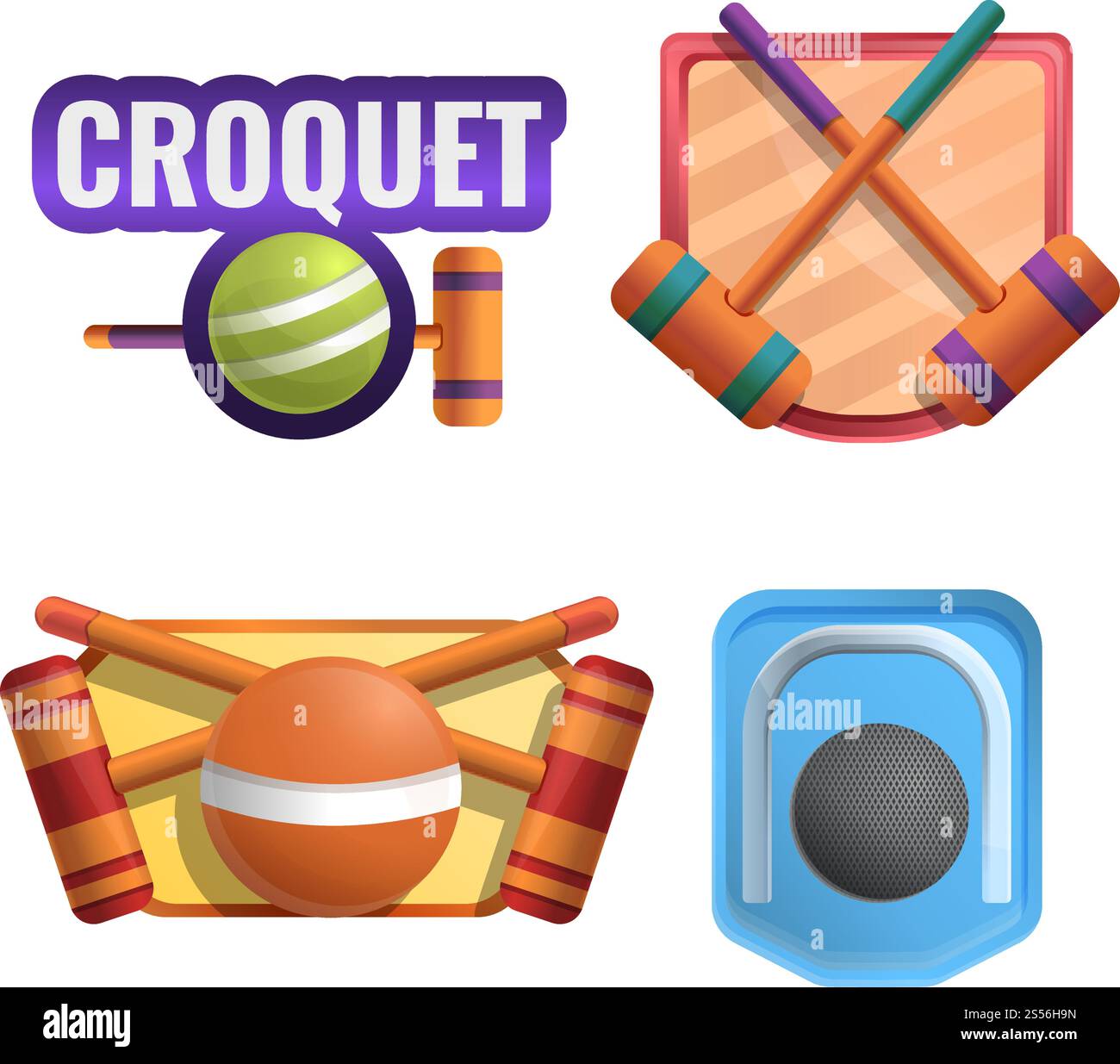 Croquet logo set. Cartoon set of croquet vector logo for web design ...