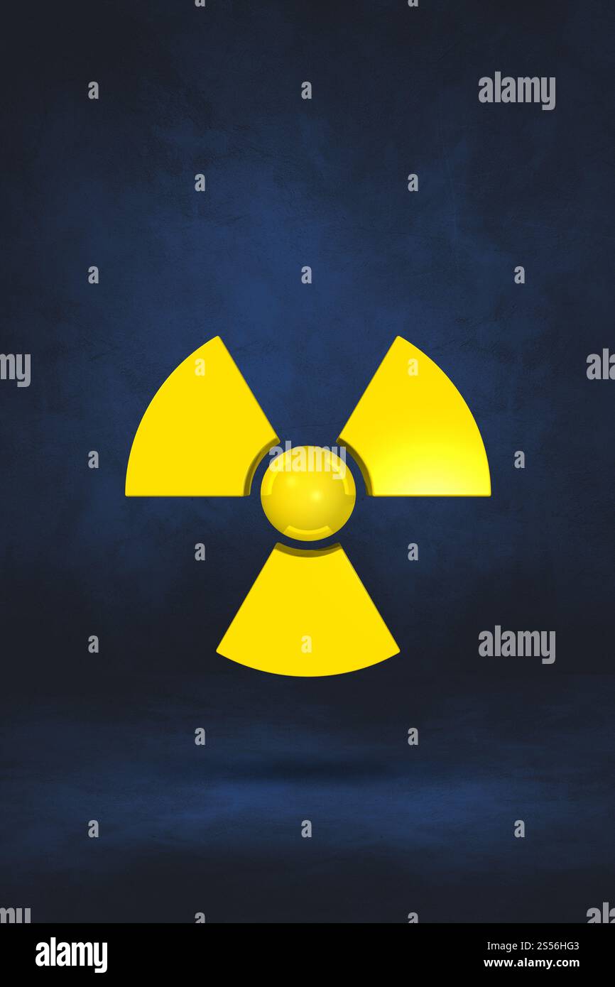 Radioactive symbol isolated on a dark blue studio background. 3D ...