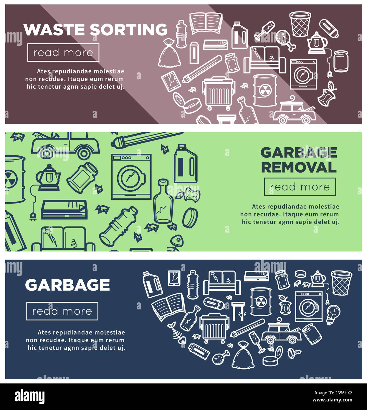 Waste sorting and garbage removal promotional Internet pages with ...