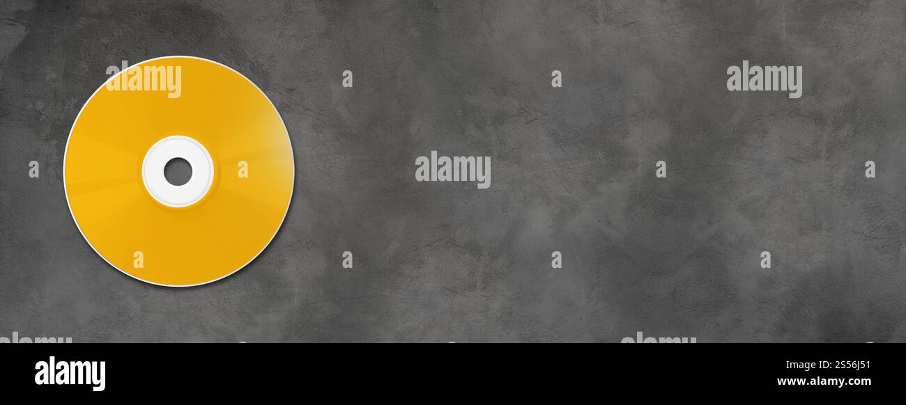Yellow CD - DVD label mockup template isolated on horizontal concrete ...