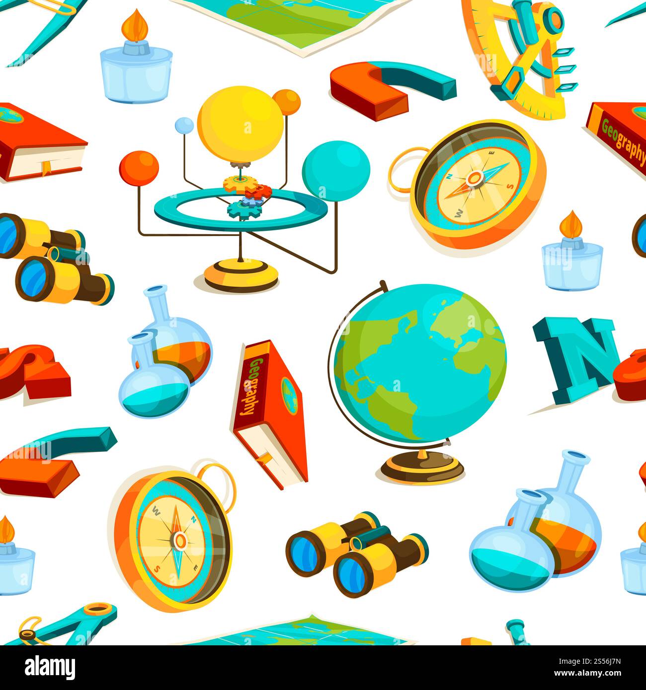 Science seamless pattern. Vector pictures of geography and science ...