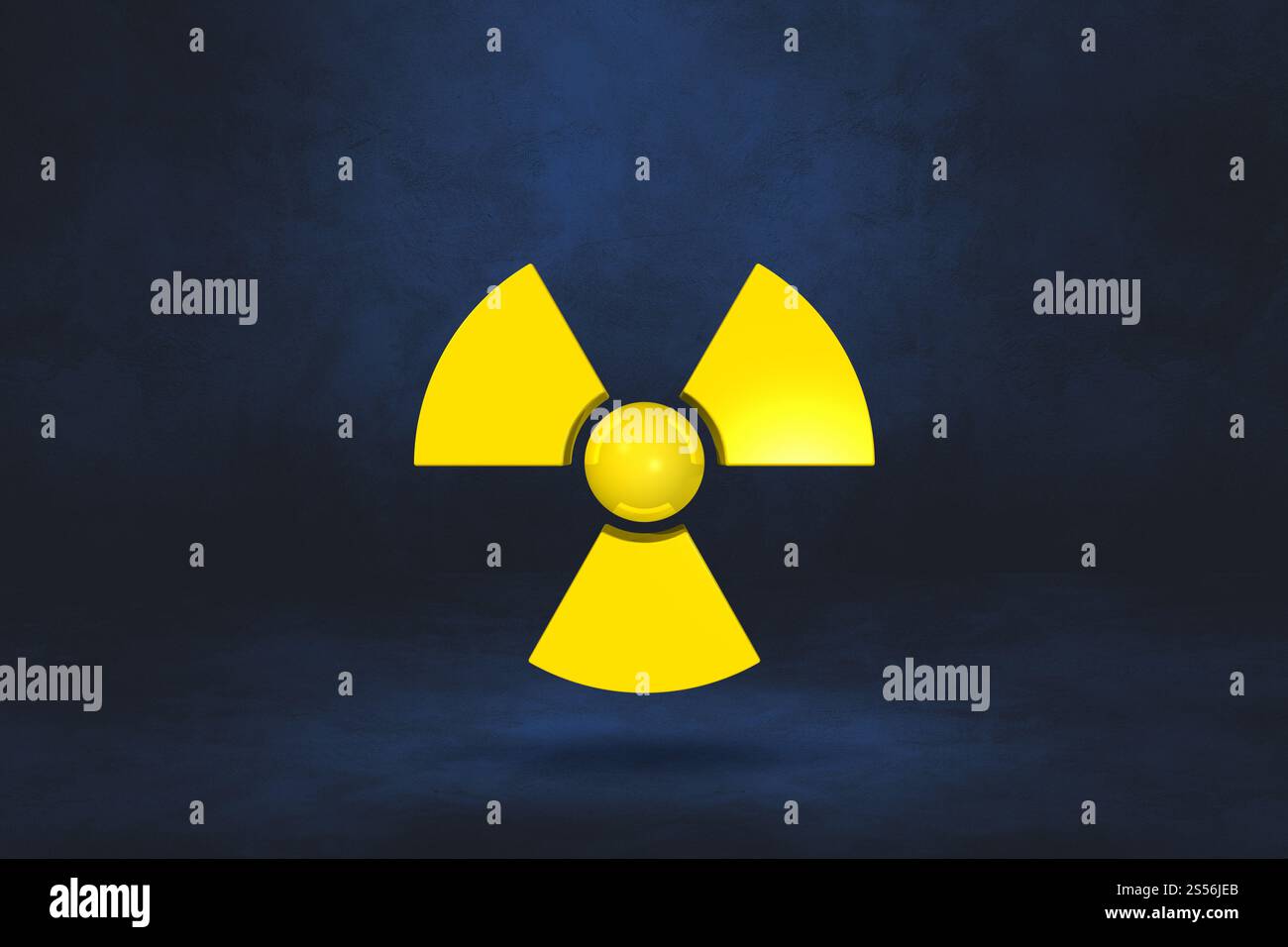 Radioactive symbol isolated on a dark blue studio background. 3D ...