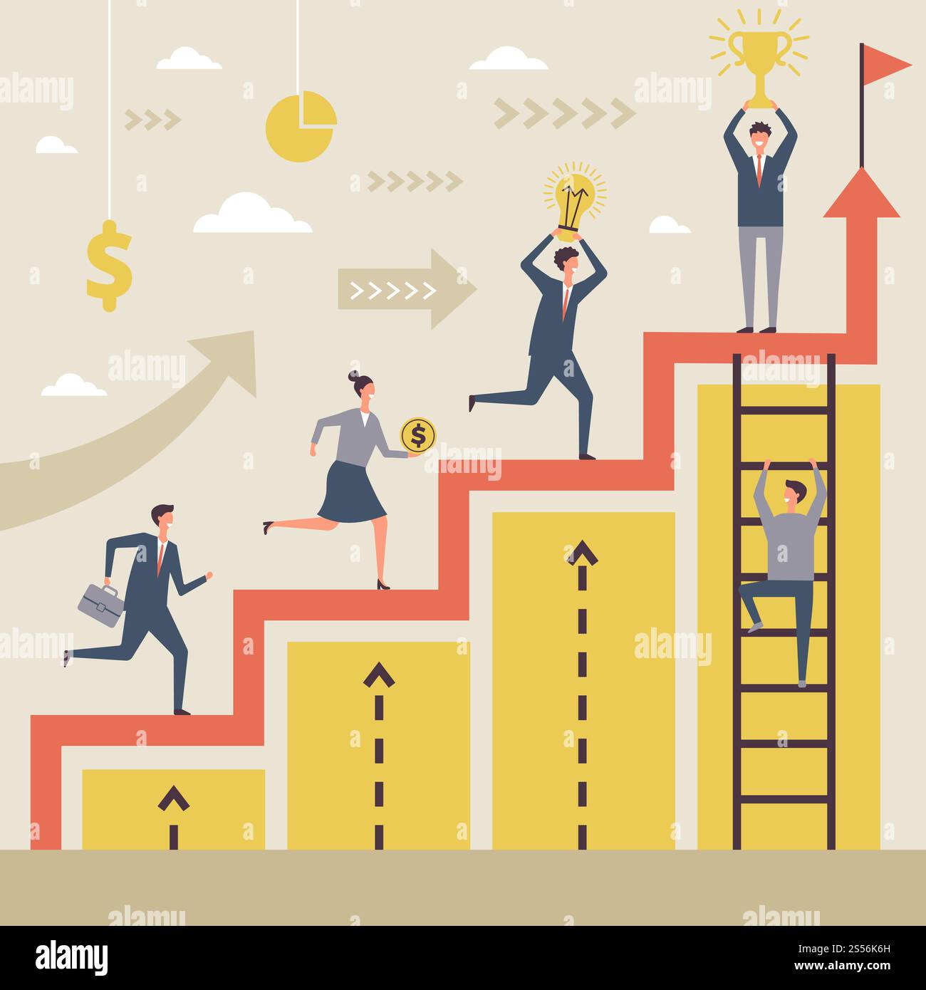 Business concept of winners. Success peoples running to their big goal ...