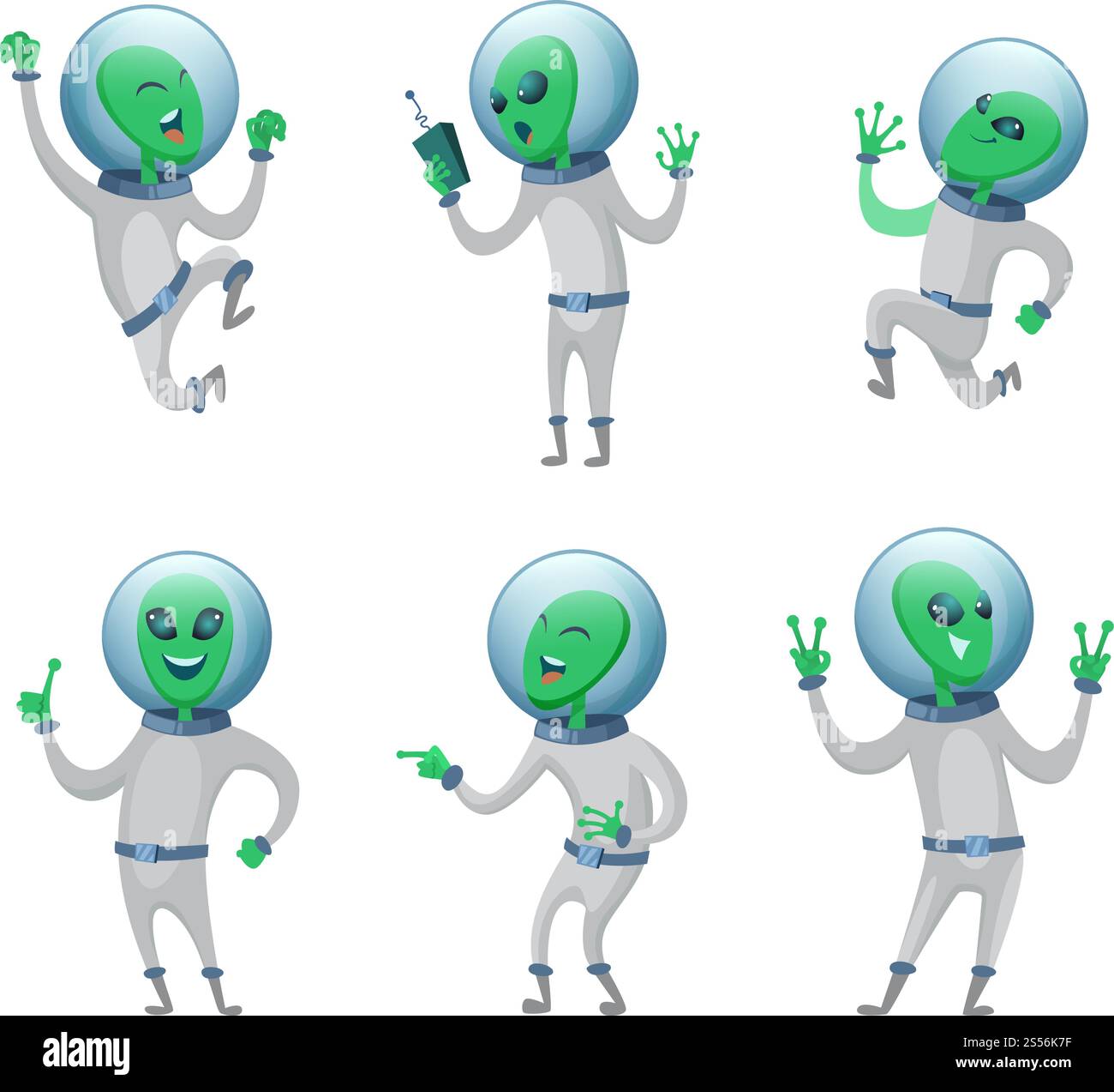Funny aliens standing in various poses. Vector humanoids. illustration ...