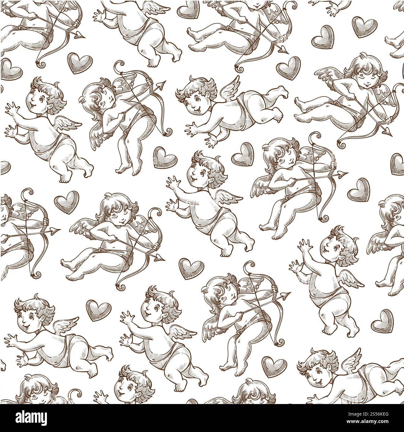 Valentine days character seamless pattern cupid holding bow and arrows hi-res stock photography ...