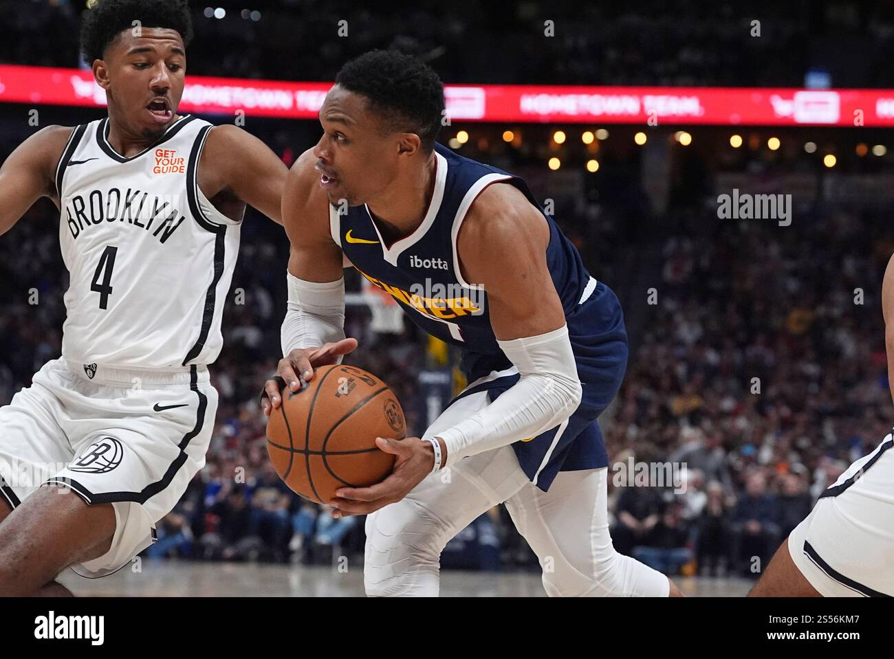 Denver Nuggets guard Russell Westbrook (4) and Brooklyn Nets guard ...