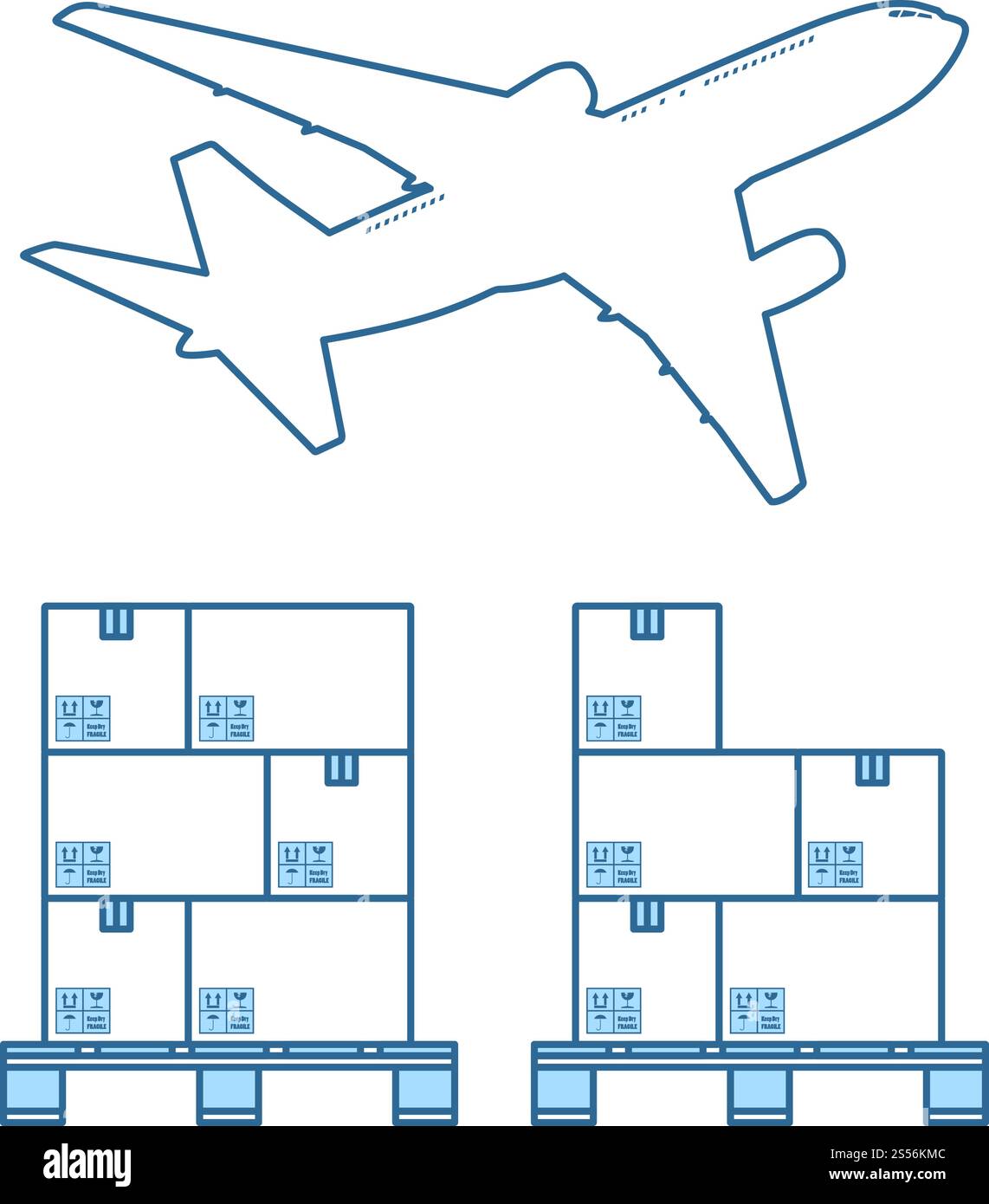 Boxes On Pallet Under Airplane. Thin Line With Blue Fill Design. Vector ...