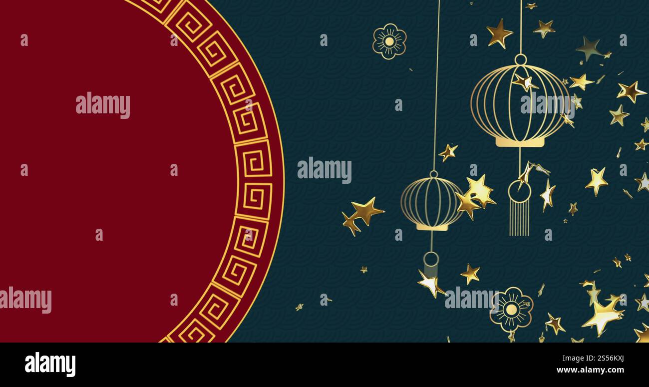 Image of chinese traditional decorations and stars on dark background ...