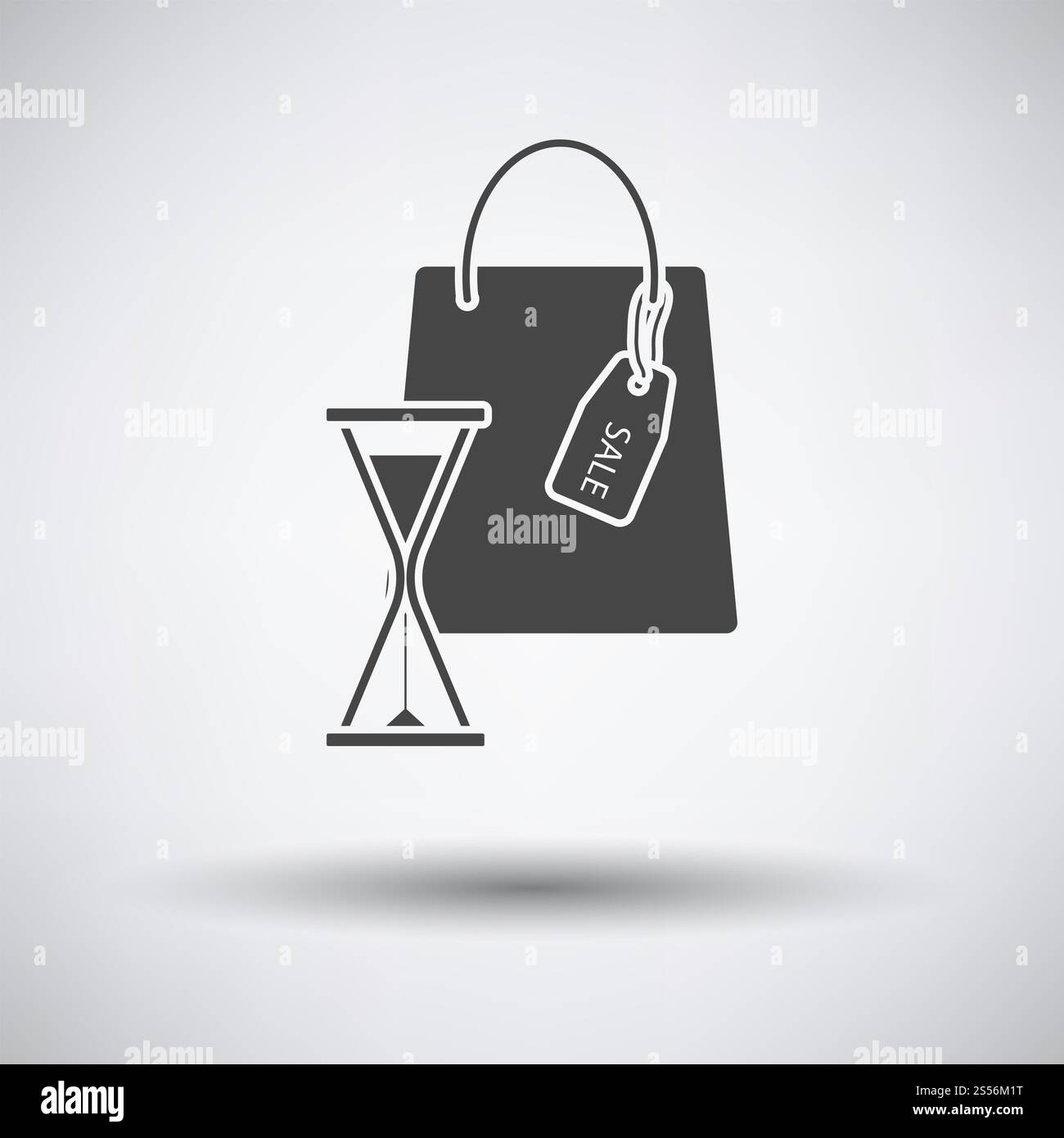 Sale Bag With Hourglass Icon. Dark Gray on Gray Background With Round ...