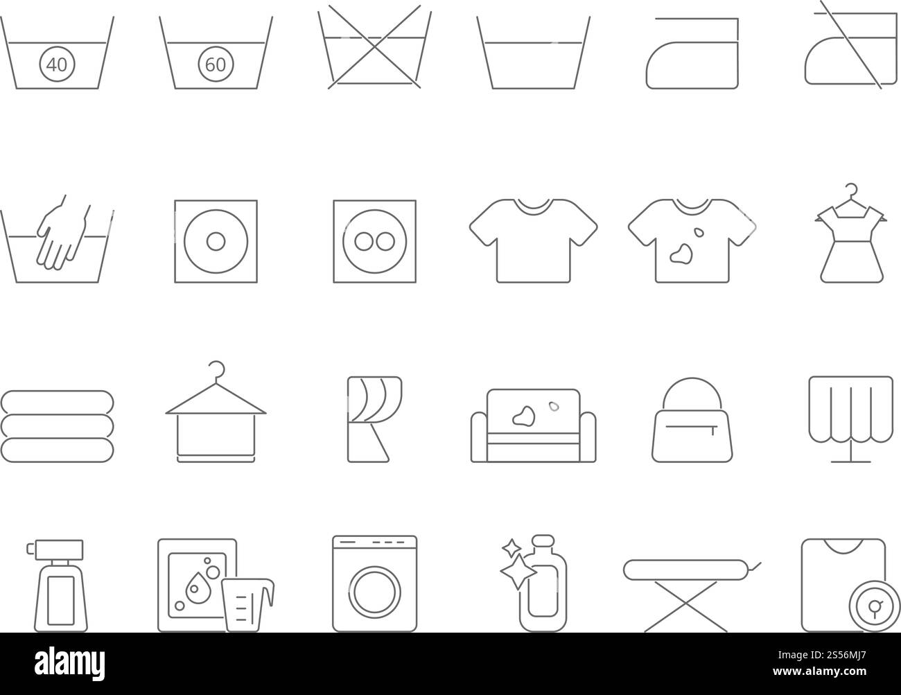 Washing and laundry line symbols. Vector icons set of dry cleaning ...