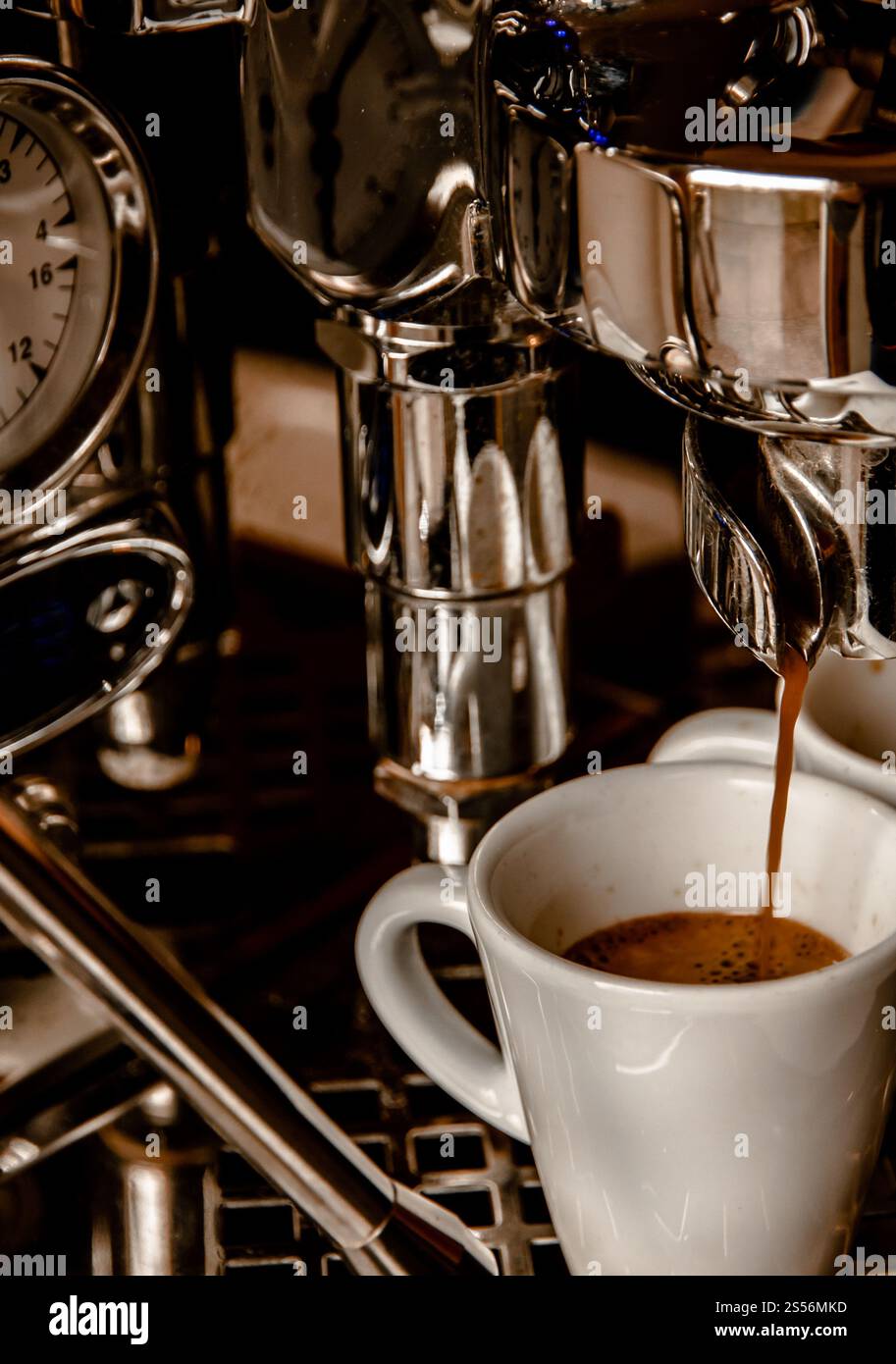 Coffee machine, percolator, close-up view. Bar background. Coffee ...