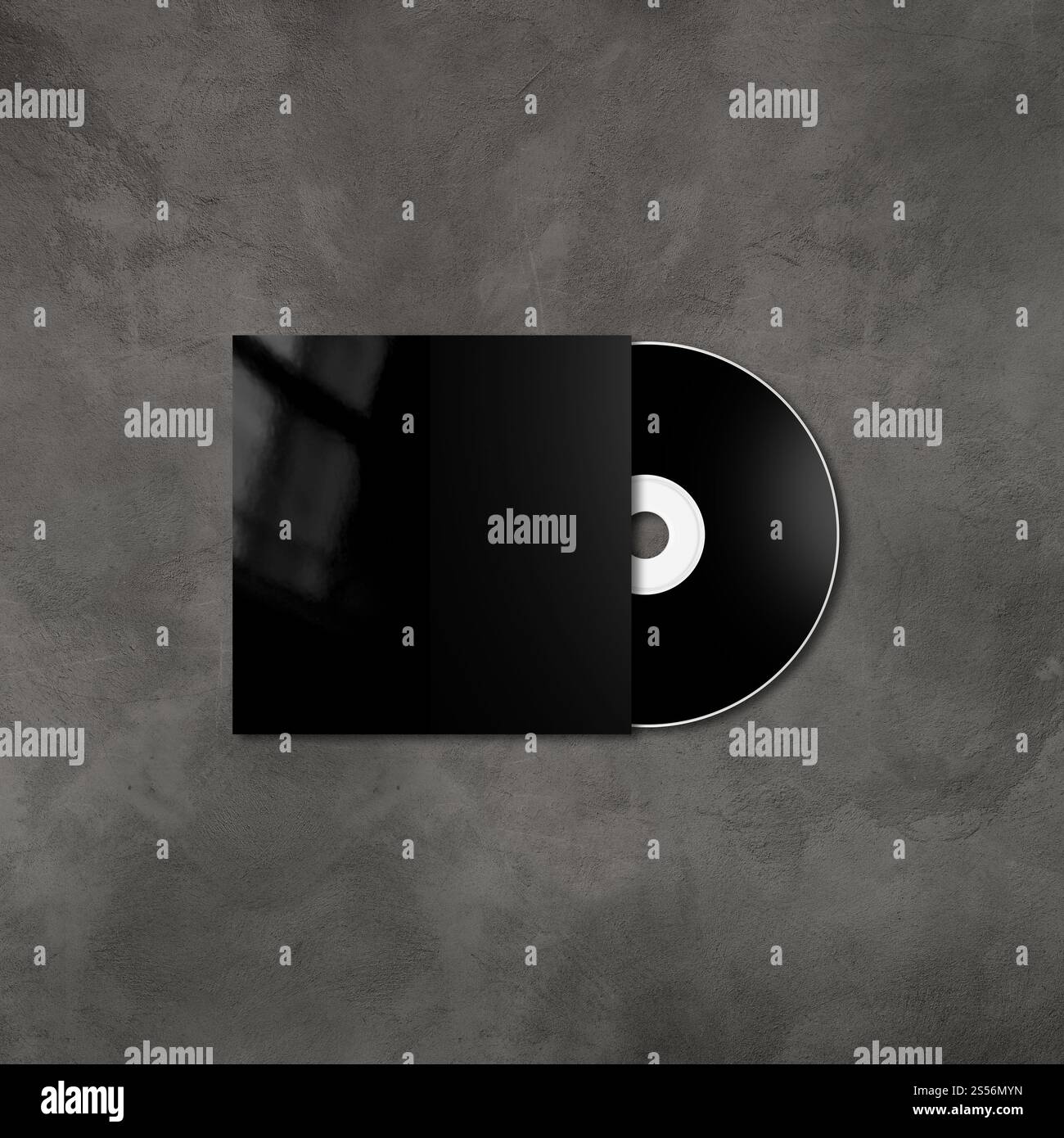 Black CD - DVD label and cover mockup template isolated on concrete ...