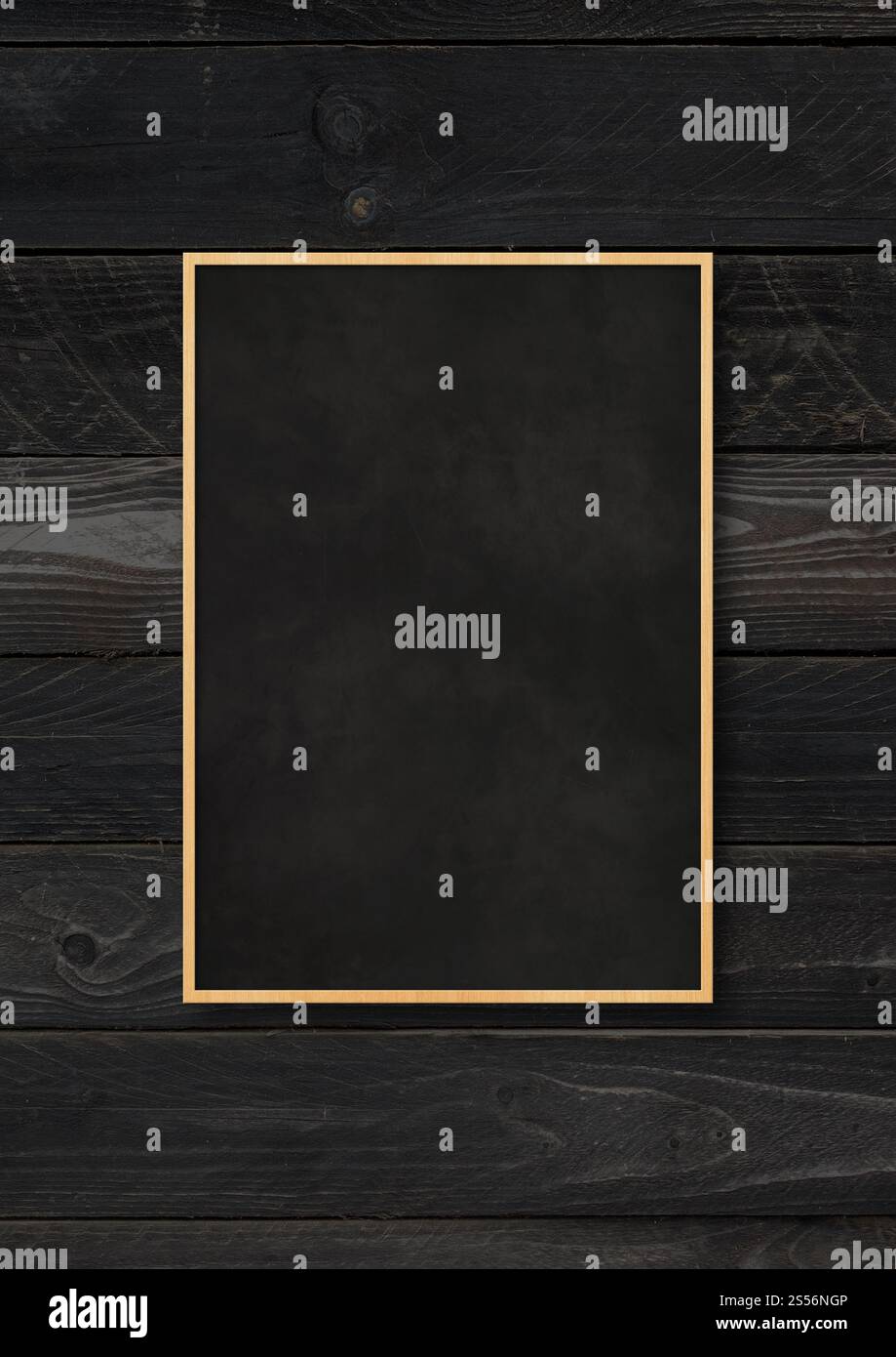 Traditional blackboard isolated on a black wood background. Blank ...