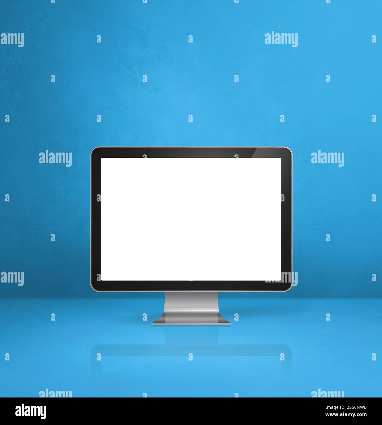 Computer pc - blue office desk background. 3D Illustration. Computer pc ...