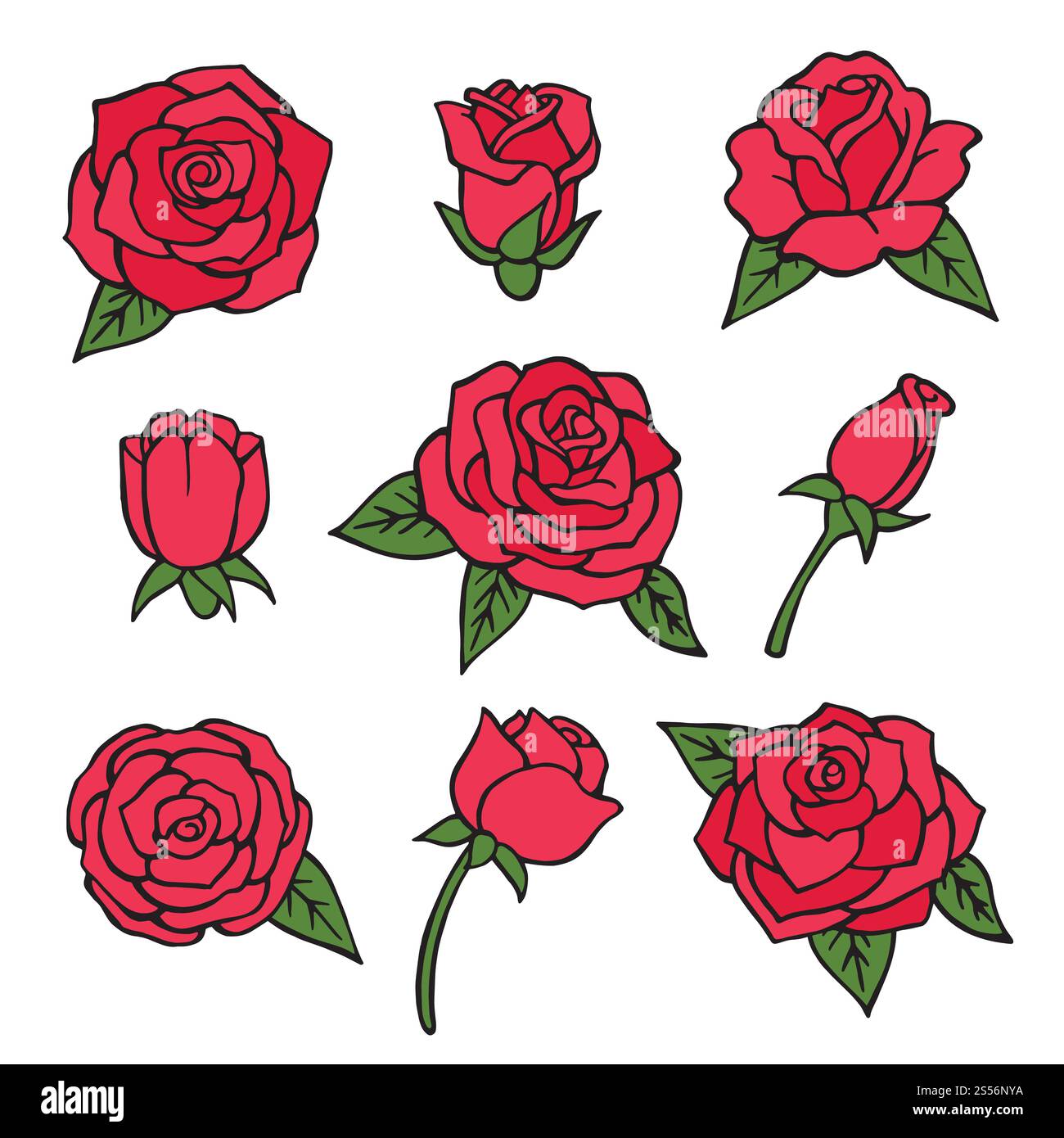 Vector pictures set of various roses. Love symbols flower. Collection ...