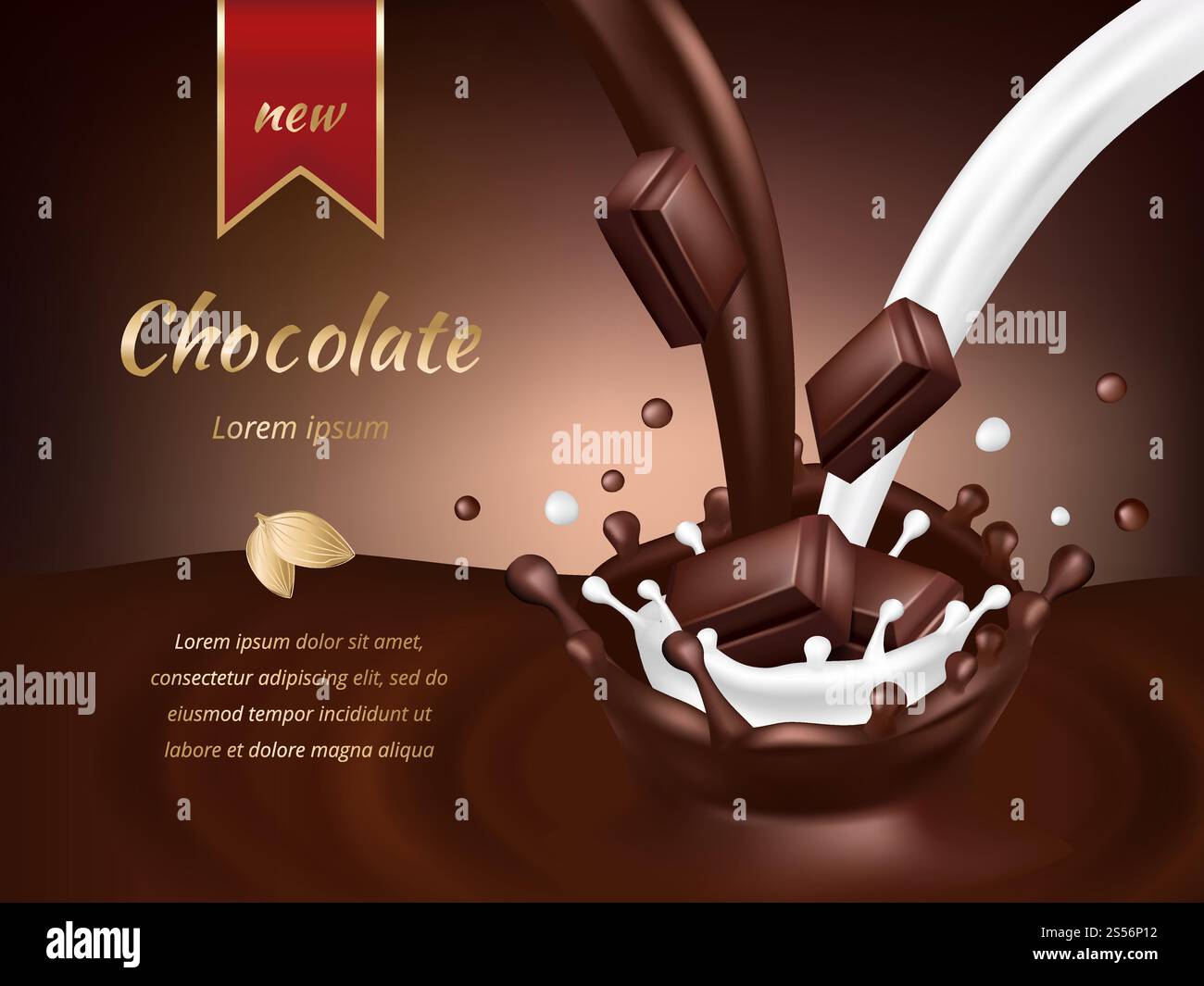 Chocolate advertisement poster. Realistic chocolate and milk vector ...