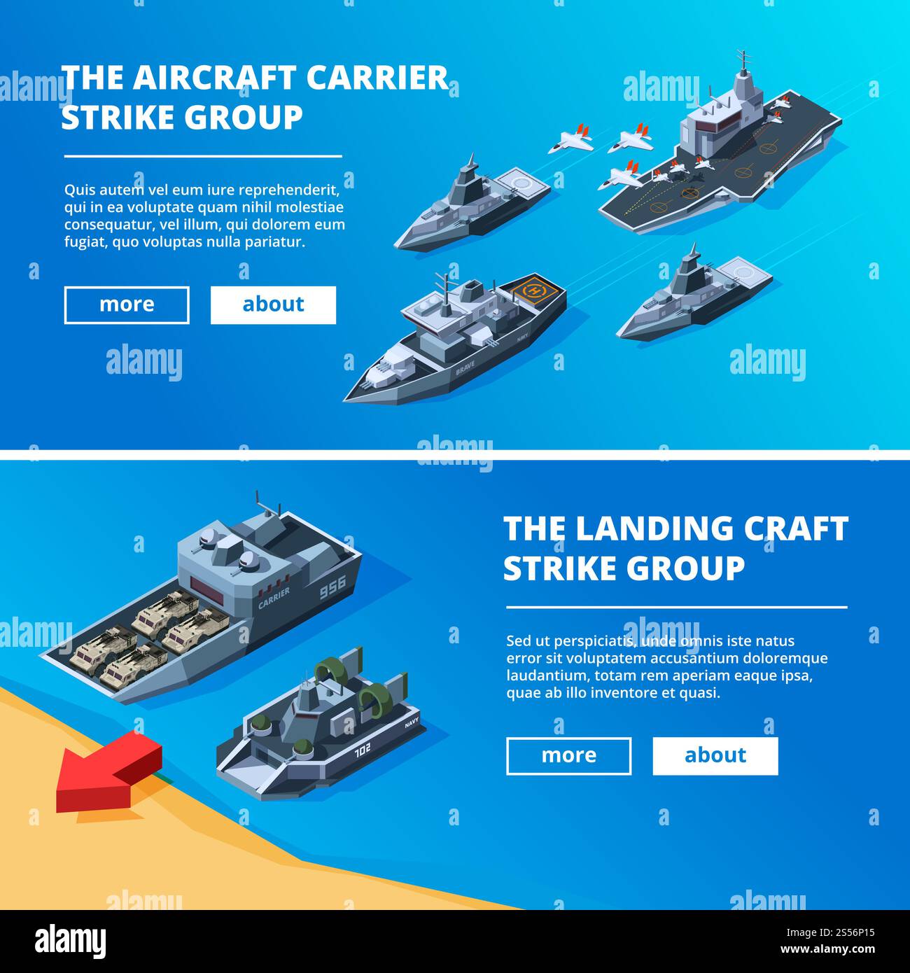 Banners with military boats. Vector pictures of warships. Military boat ...