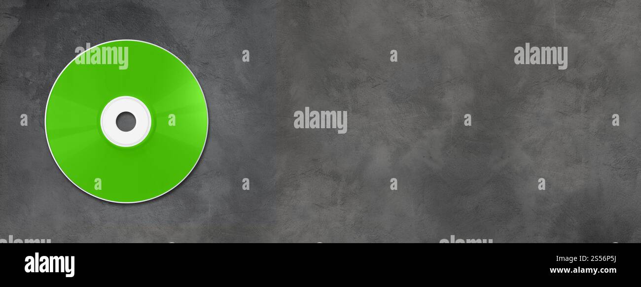 Green CD - DVD label mockup template isolated on horizontal concrete ...