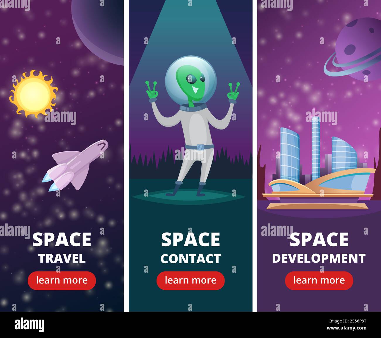 Vector vertical banners with pictures of space backgrounds with aliens ...
