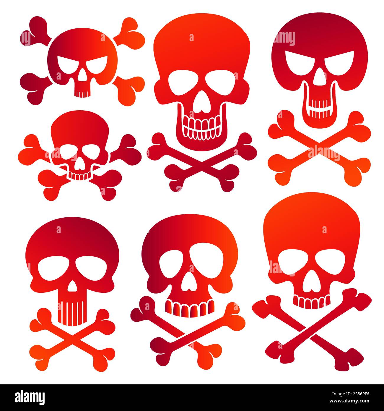 Human skulls isolated on white background. Danger colors skulls icons ...