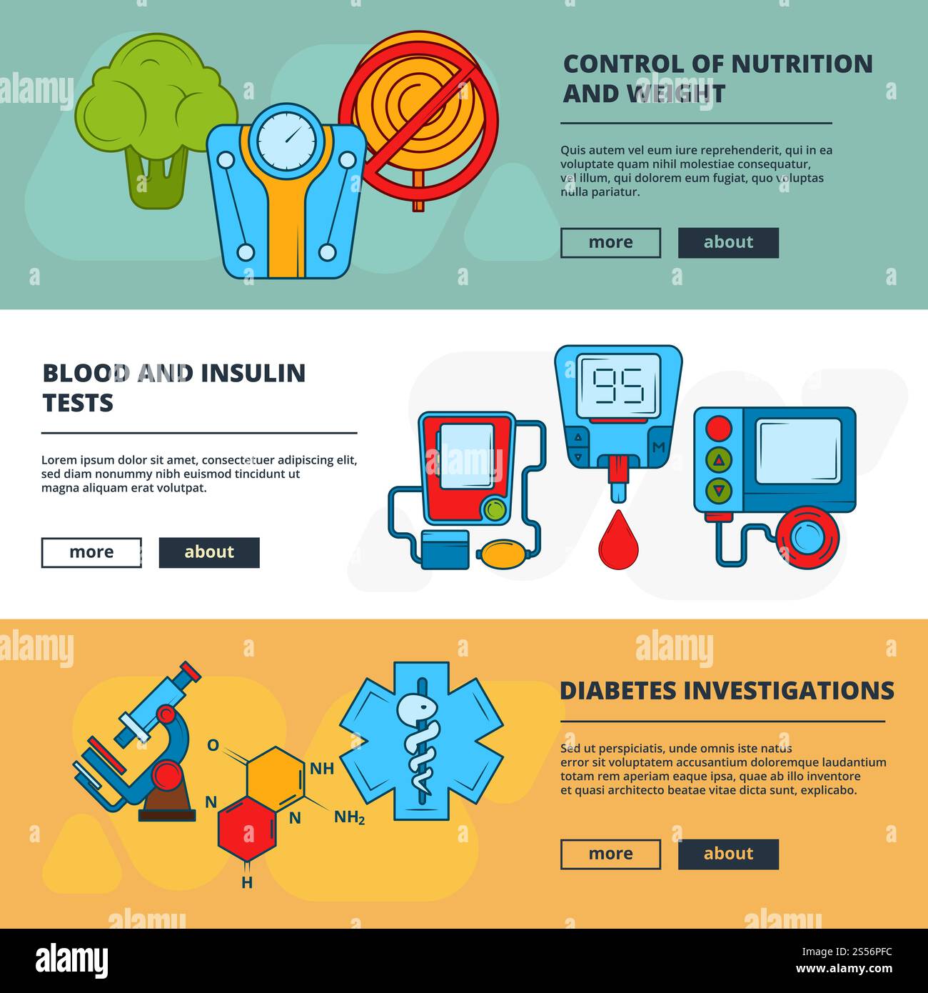 Medical banners. Design template of banners with diabetic symbols ...