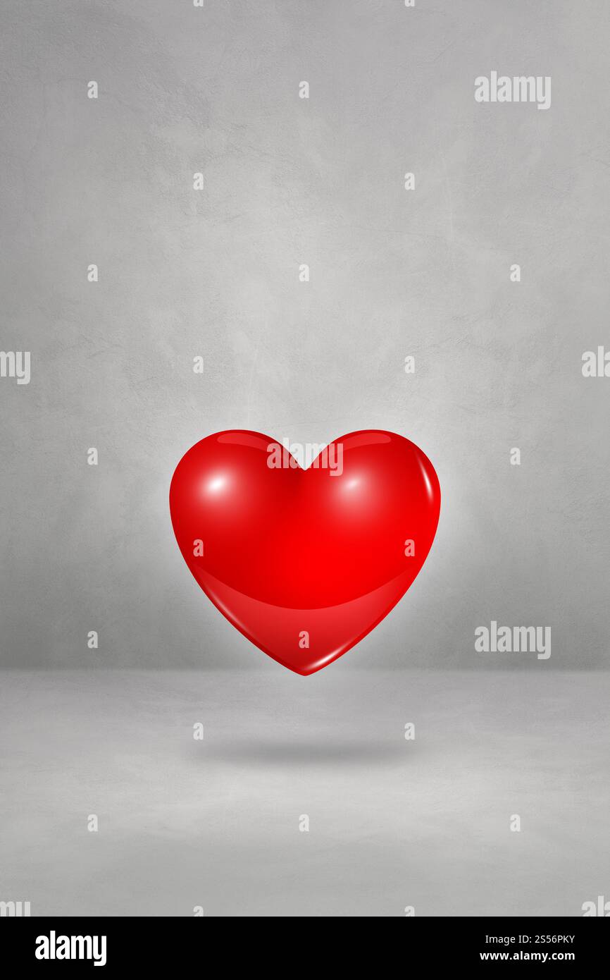 3D red heart isolated on a concrete studio background. 3D illustration ...