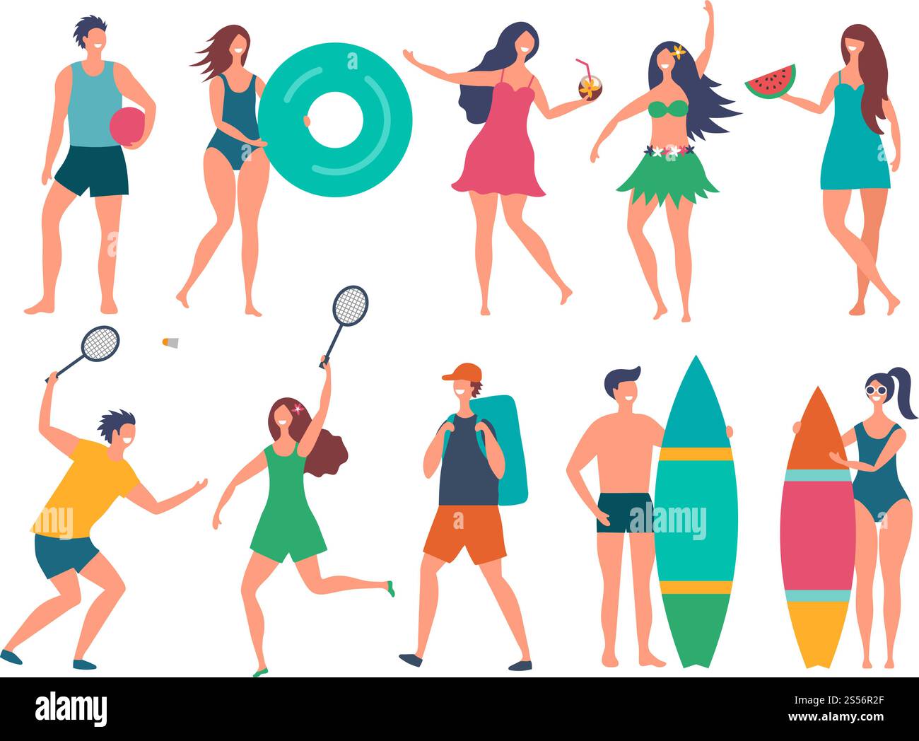 Groups of summer peoples. Vector stylized characters isolate ...