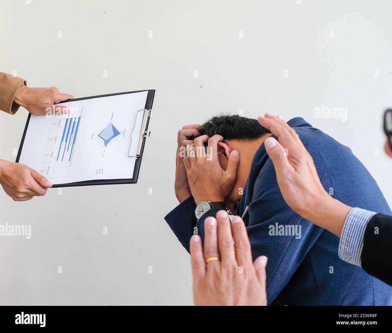 Angry boss Bullying with an out of control boss shouting to a stressed ...