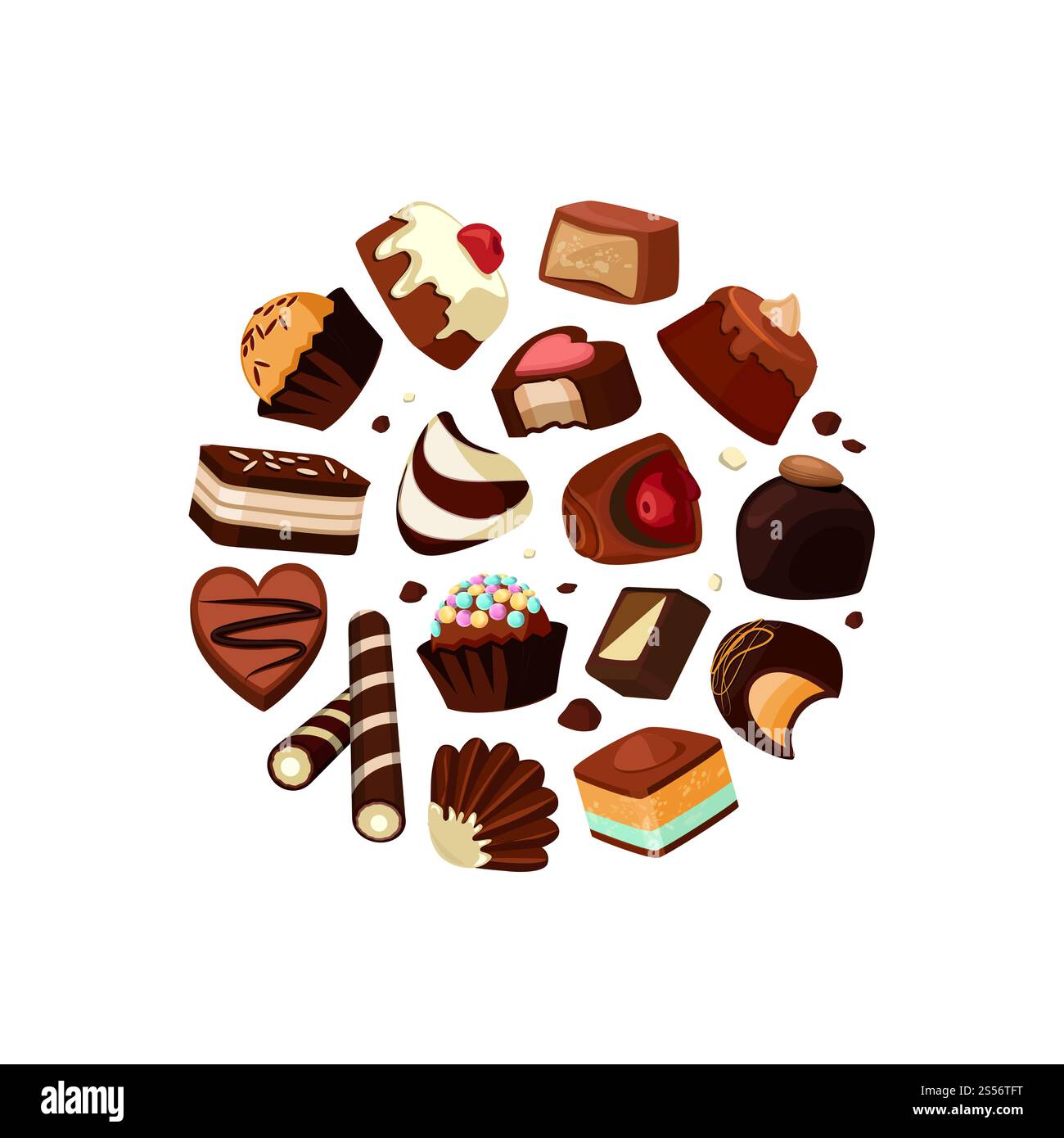 Vector cartoon chocolate candies gathered in circle illustration ...