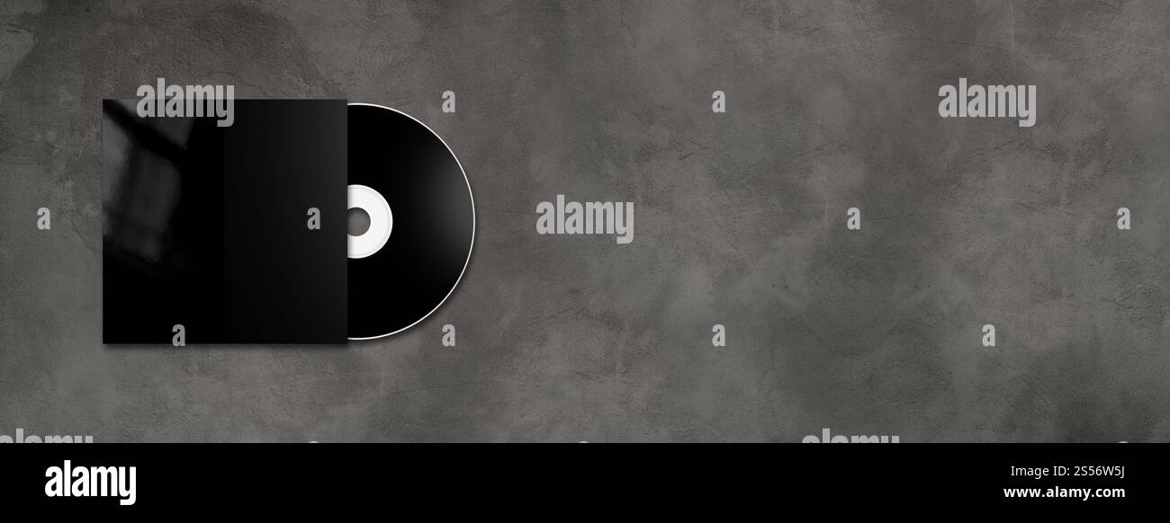 Black CD - DVD label and cover mockup template isolated on horizontal ...