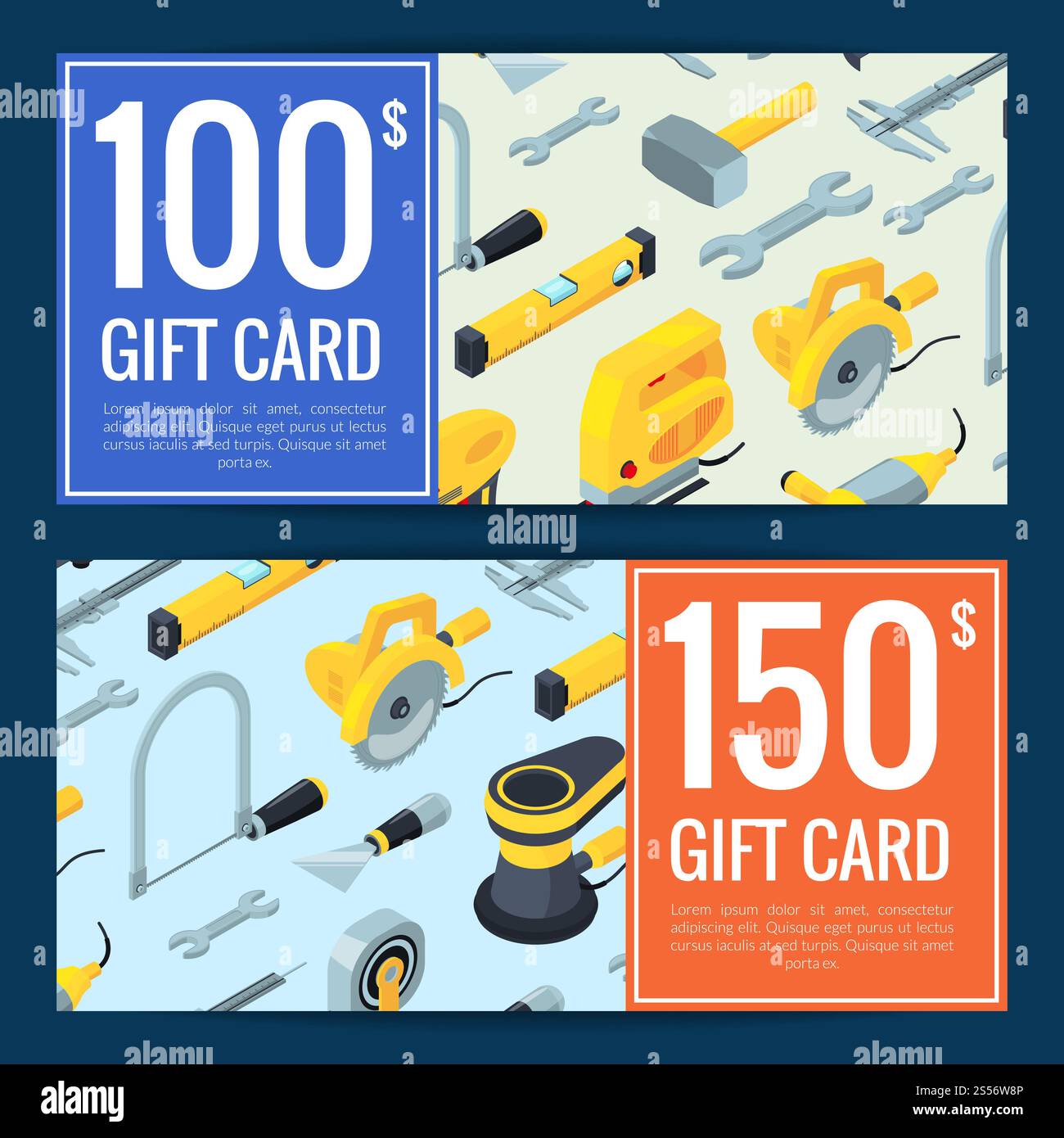 Vector construction tools isometric icons discount or gift card voucher ...