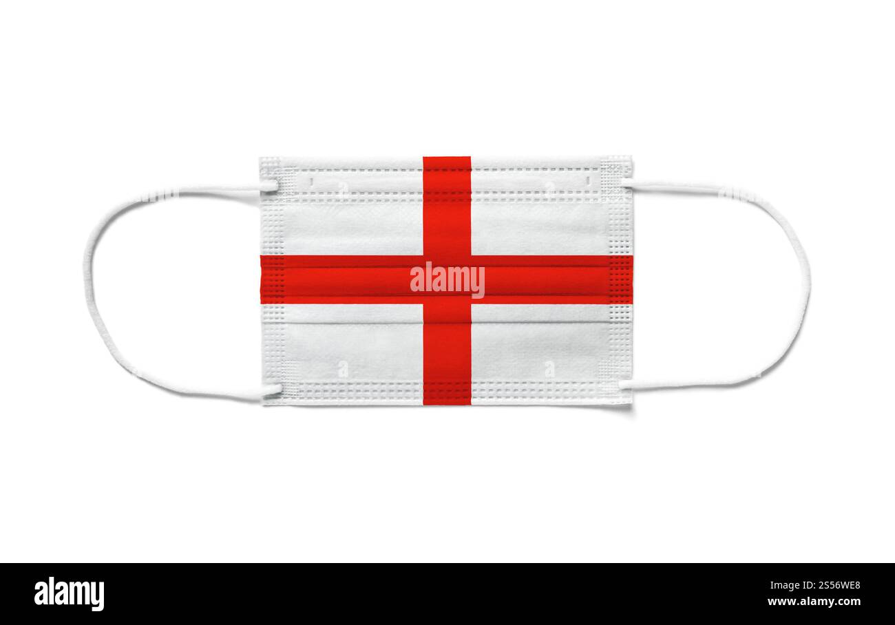 Flag of England on a disposable surgical mask. White background ...