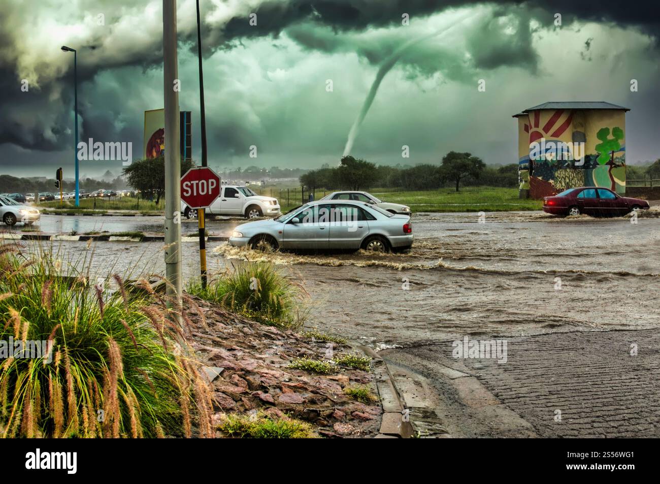 natural disasters global storms with heavy winds and flooded streets ...