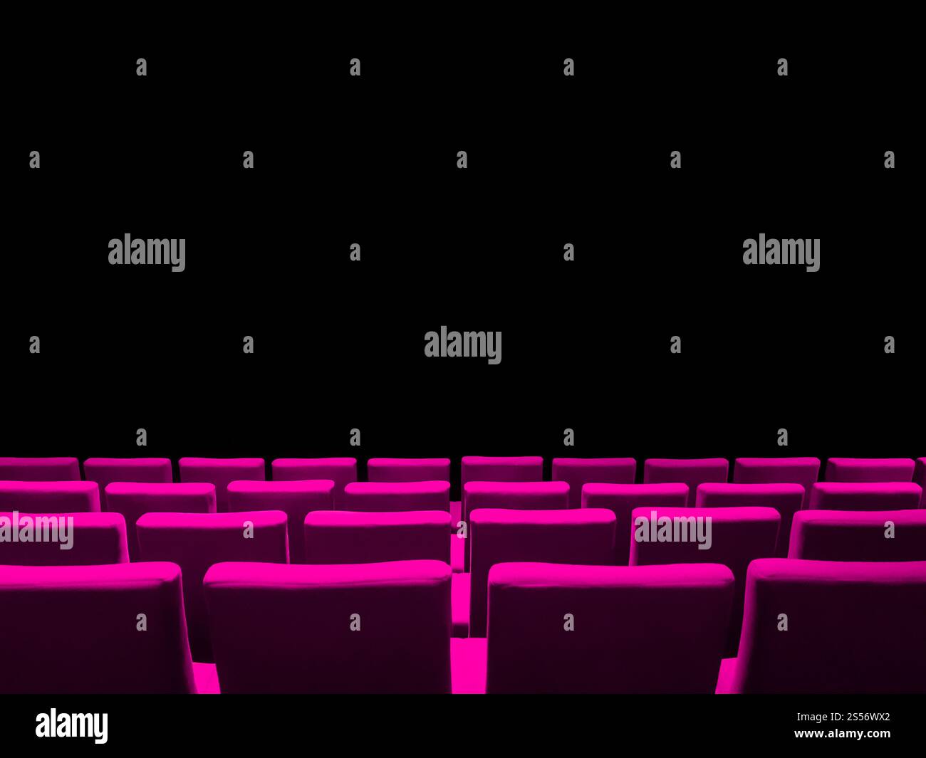 Cinema movie theatre with pink seats rows and a black copy space ...