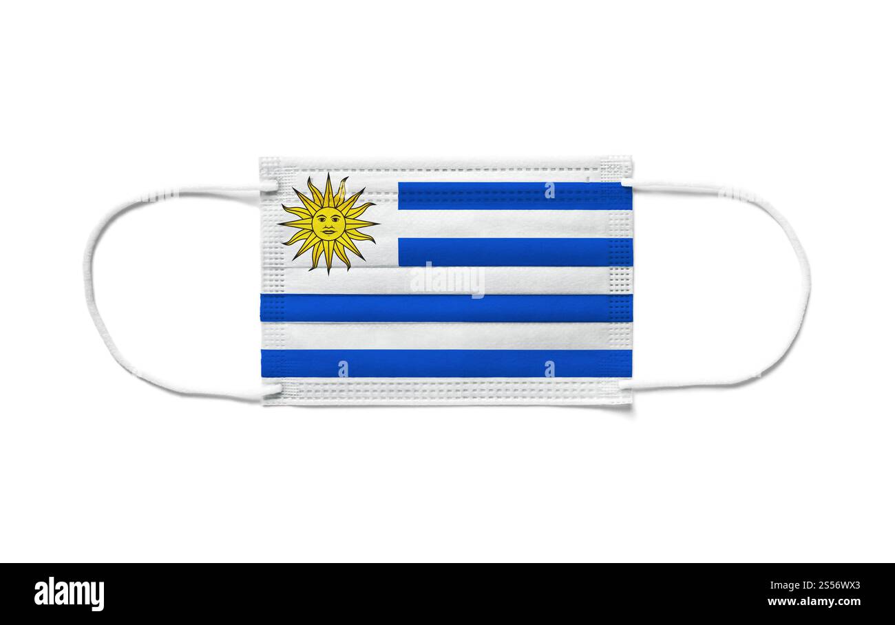 Flag of Uruguay on a disposable surgical mask. White background ...