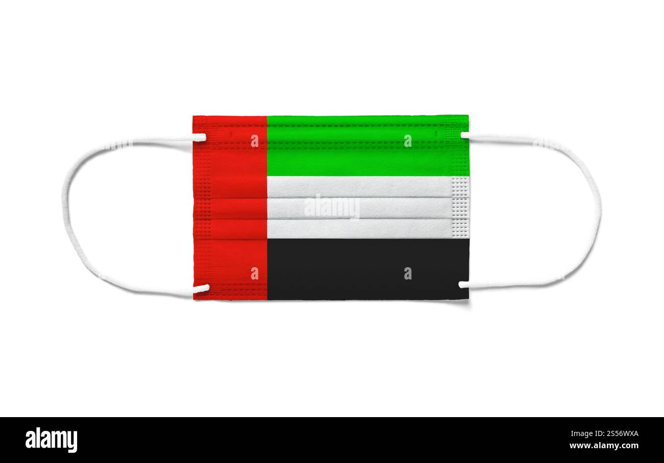 Flag of United Arab Emirates on a disposable surgical mask. White ...